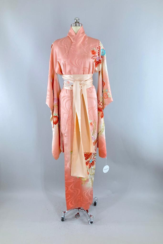 Vintage Pink Embroidered Phoenix Silk Kimono – ThisBlueBird