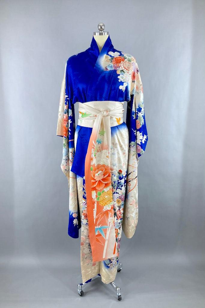 Vintage Royal Blue Floral Silk Furisode Kimono – ThisBlueBird