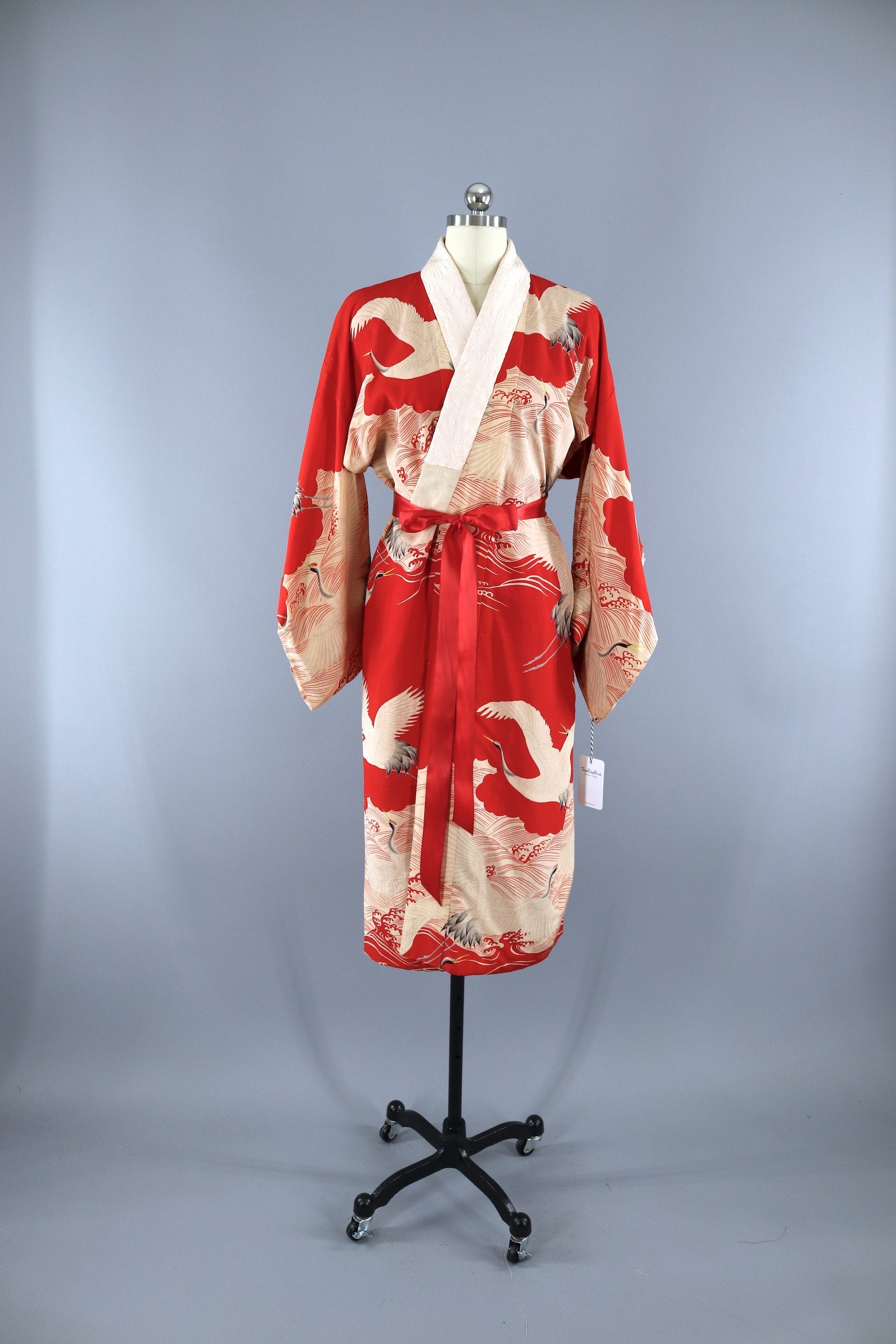 1930s Vintage Silk Kimono Robe / RED Flying Cranes – ThisBlueBird