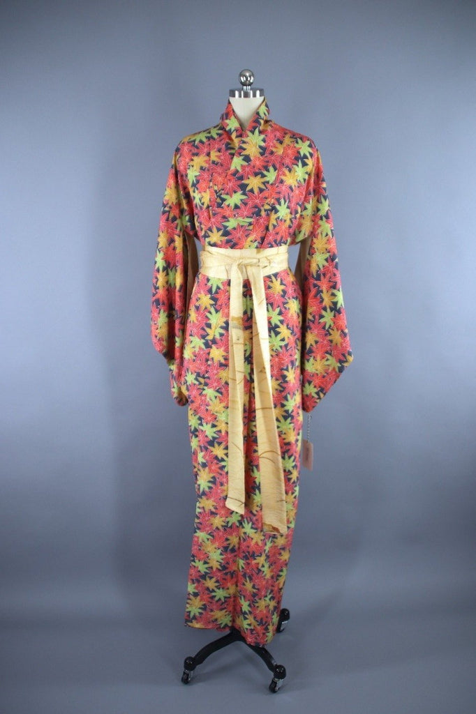 Vintage Coral Maple Leaf Floral Kimono Robe – ThisBlueBird