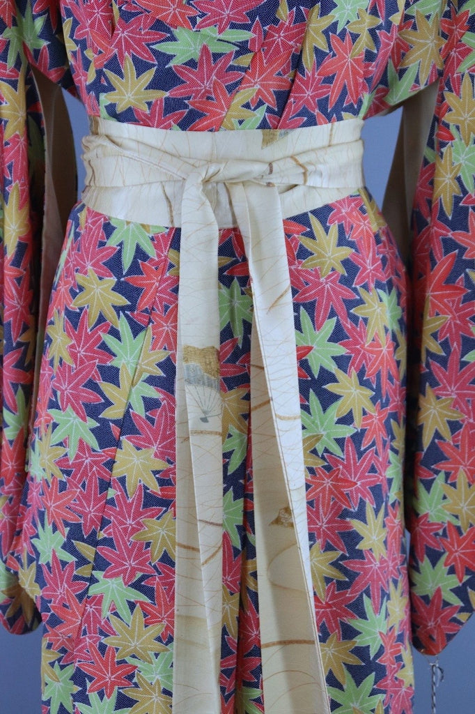 Vintage Coral Maple Leaf Floral Kimono Robe – ThisBlueBird