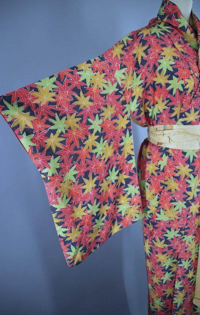 Vintage Coral Maple Leaf Floral Kimono Robe – ThisBlueBird