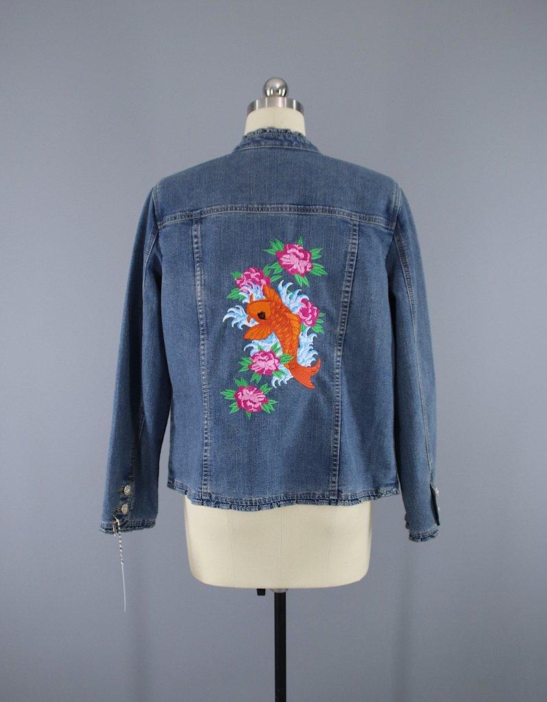 Embroidered Koi Fish Pink Floral Denim Jacket – ThisBlueBird