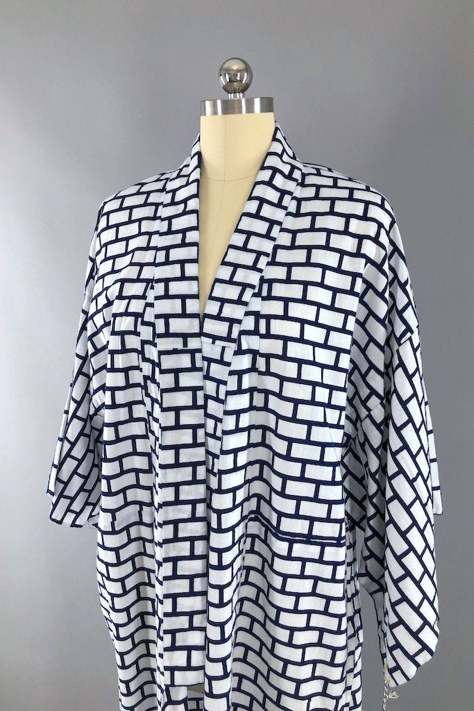Vintage Blue & White Tiles Cotton Yukata Kimono Robe – ThisBlueBird