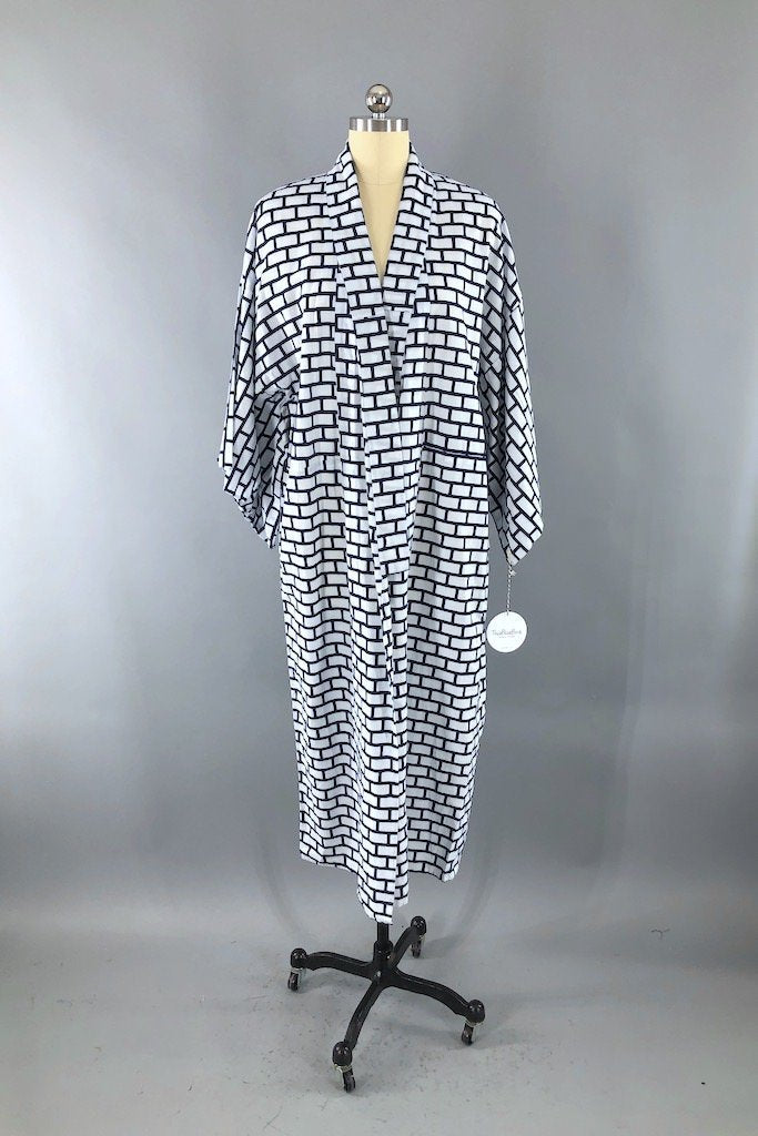Vintage Blue & White Tiles Cotton Yukata Kimono Robe – ThisBlueBird