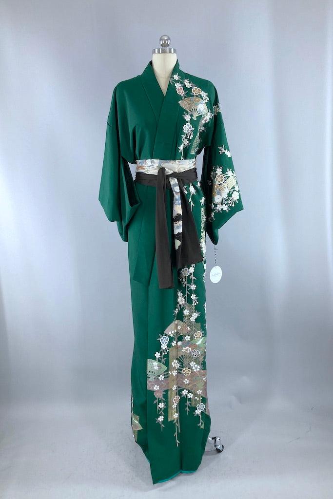 Vintage Forest Green Floral Kimono Robe – ThisBlueBird