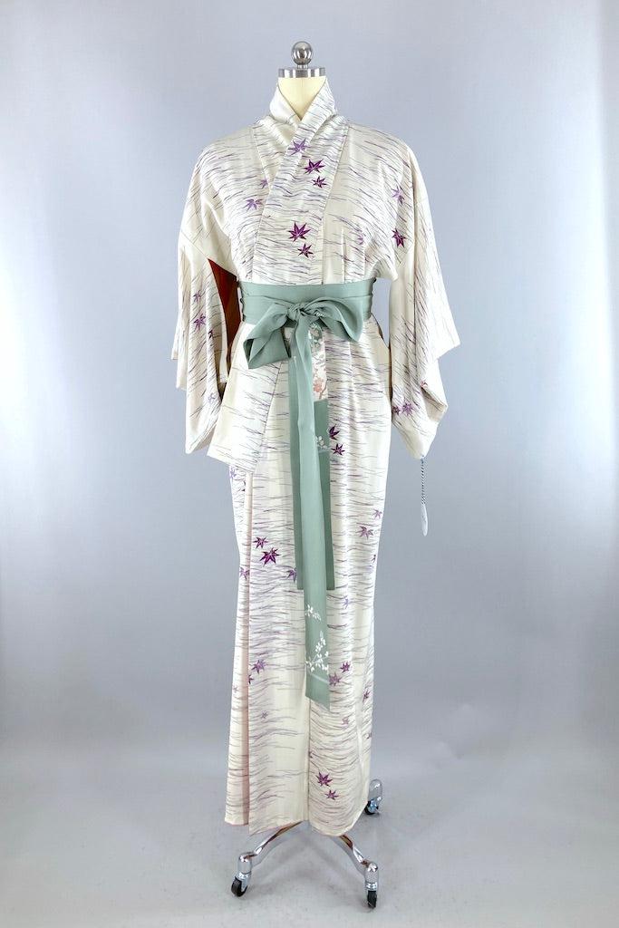 Vintage Ivory Purple Maple Leaves Silk Kimono Robe – ThisBlueBird