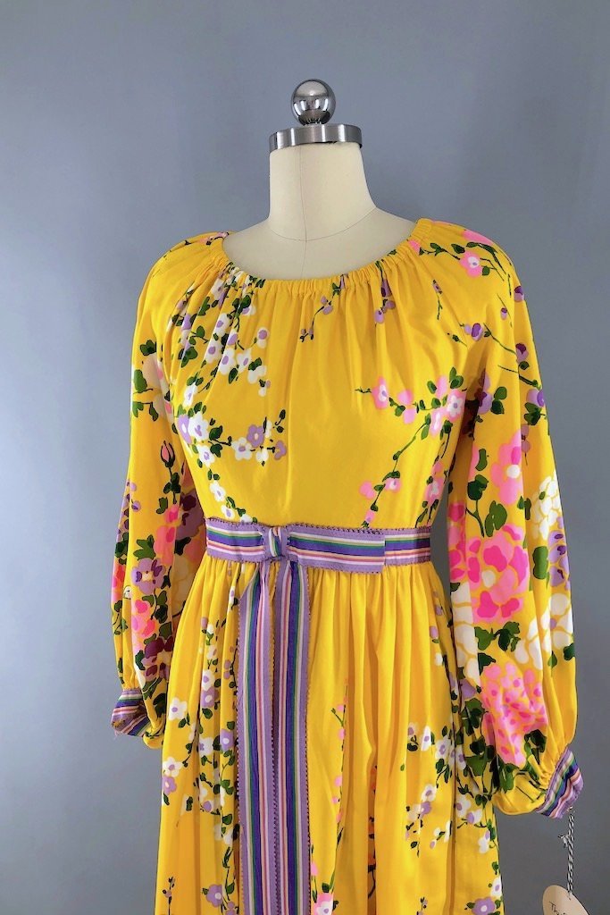 Vintage Preppy Yellow Floral Dress – ThisBlueBird