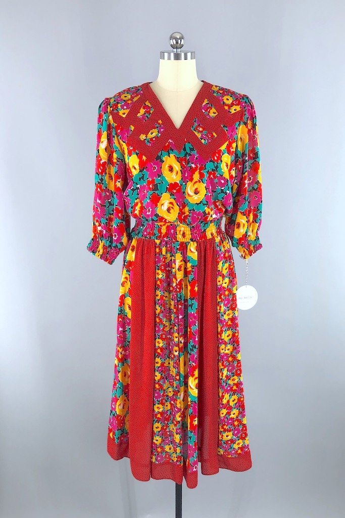 Vintage Red Floral Summer Dress – ThisBlueBird