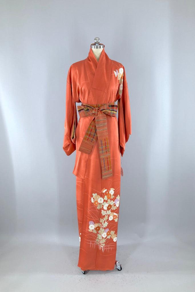 Vintage Terra Cotta Floral Silk Kimono Robe – ThisBlueBird