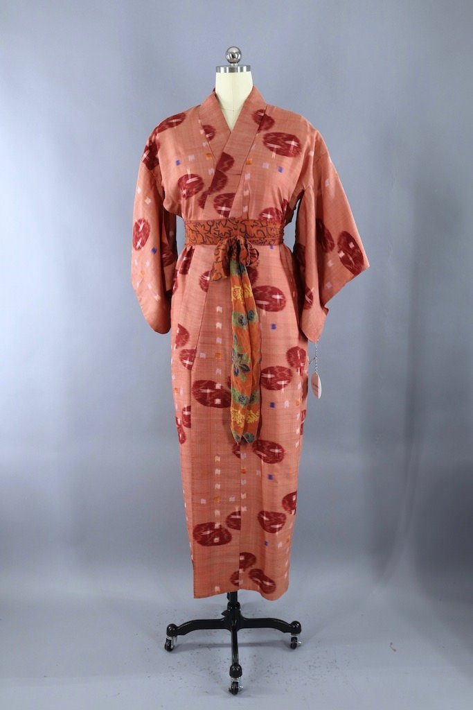 Vintage Terra Cotta Ikat Silk Kimono Robe – ThisBlueBird