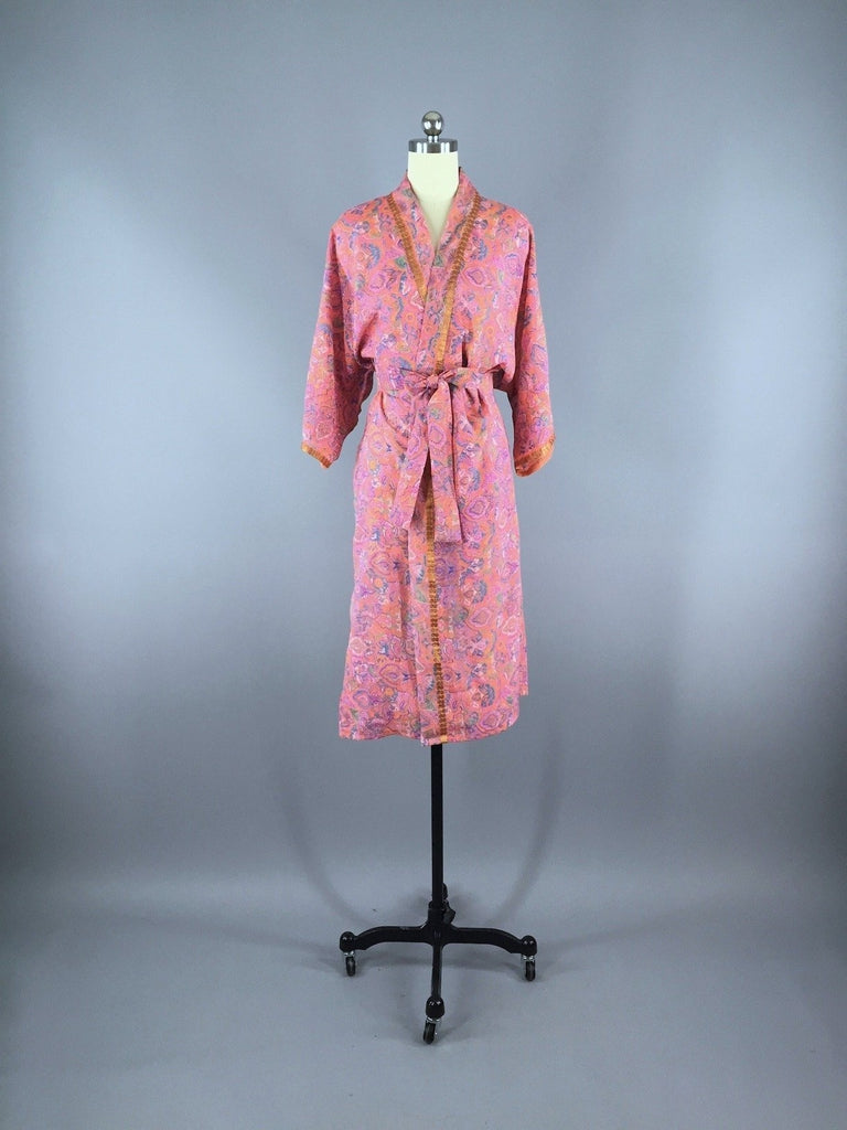 Chiffon Sari Robe / Coral Pink Floral – ThisBlueBird