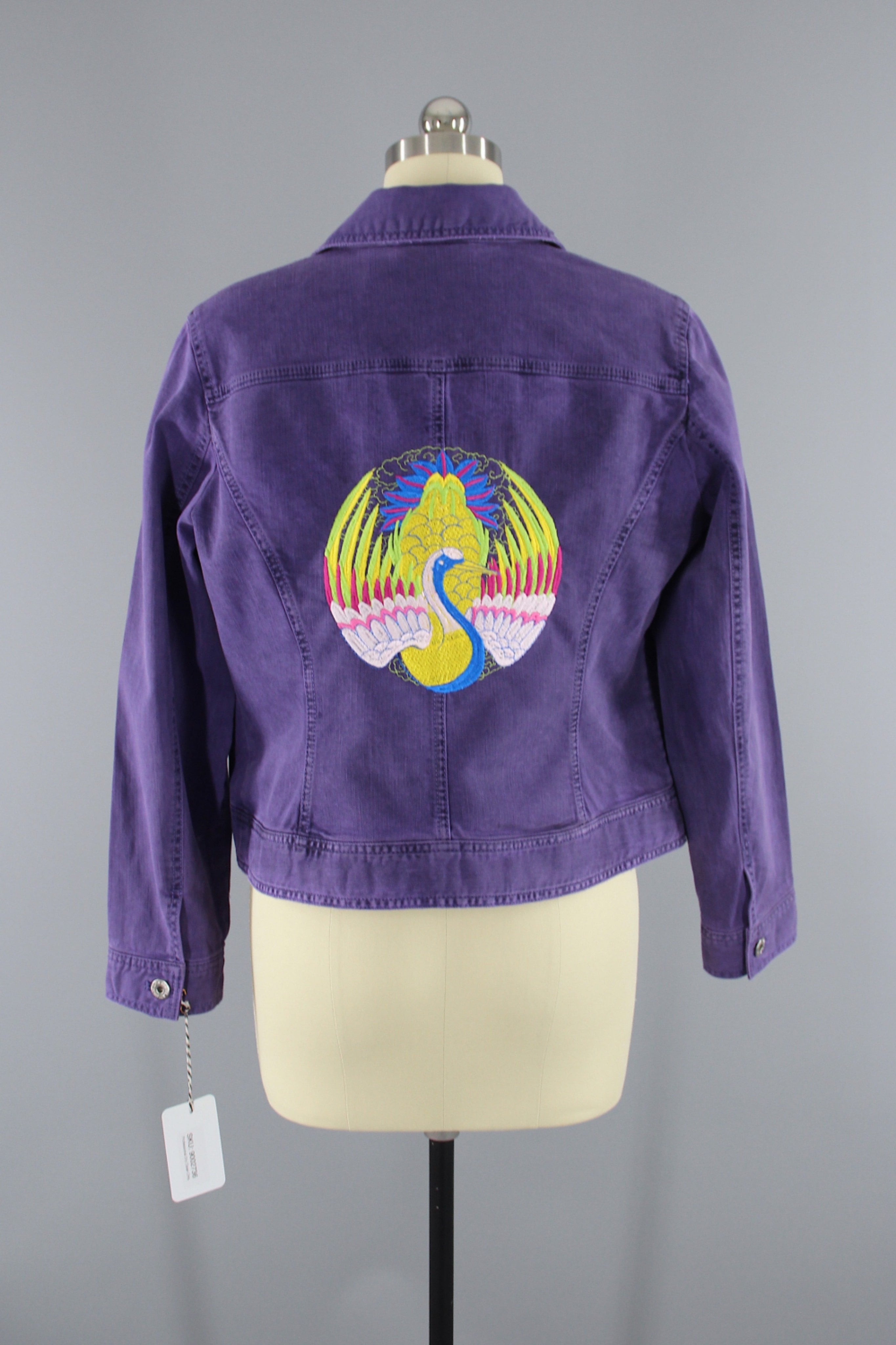 Embroidered Denim Jean Jacket / Asian Crane Phoenix Bird Embroidery ...