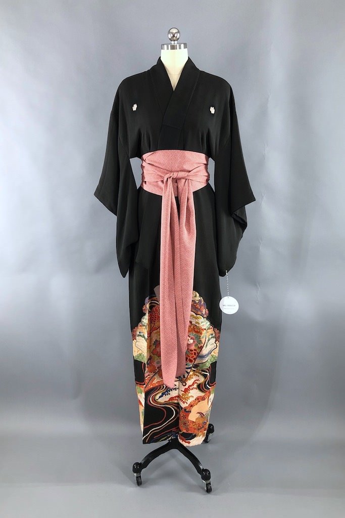 Antique Black & Orange Silk Kimono Robe – ThisBlueBird