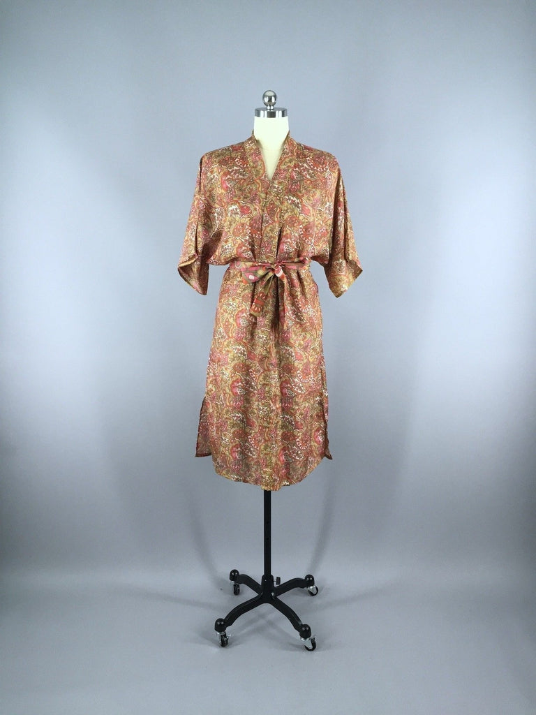 Silk Sari Robe / Autumn Tan Floral – ThisBlueBird