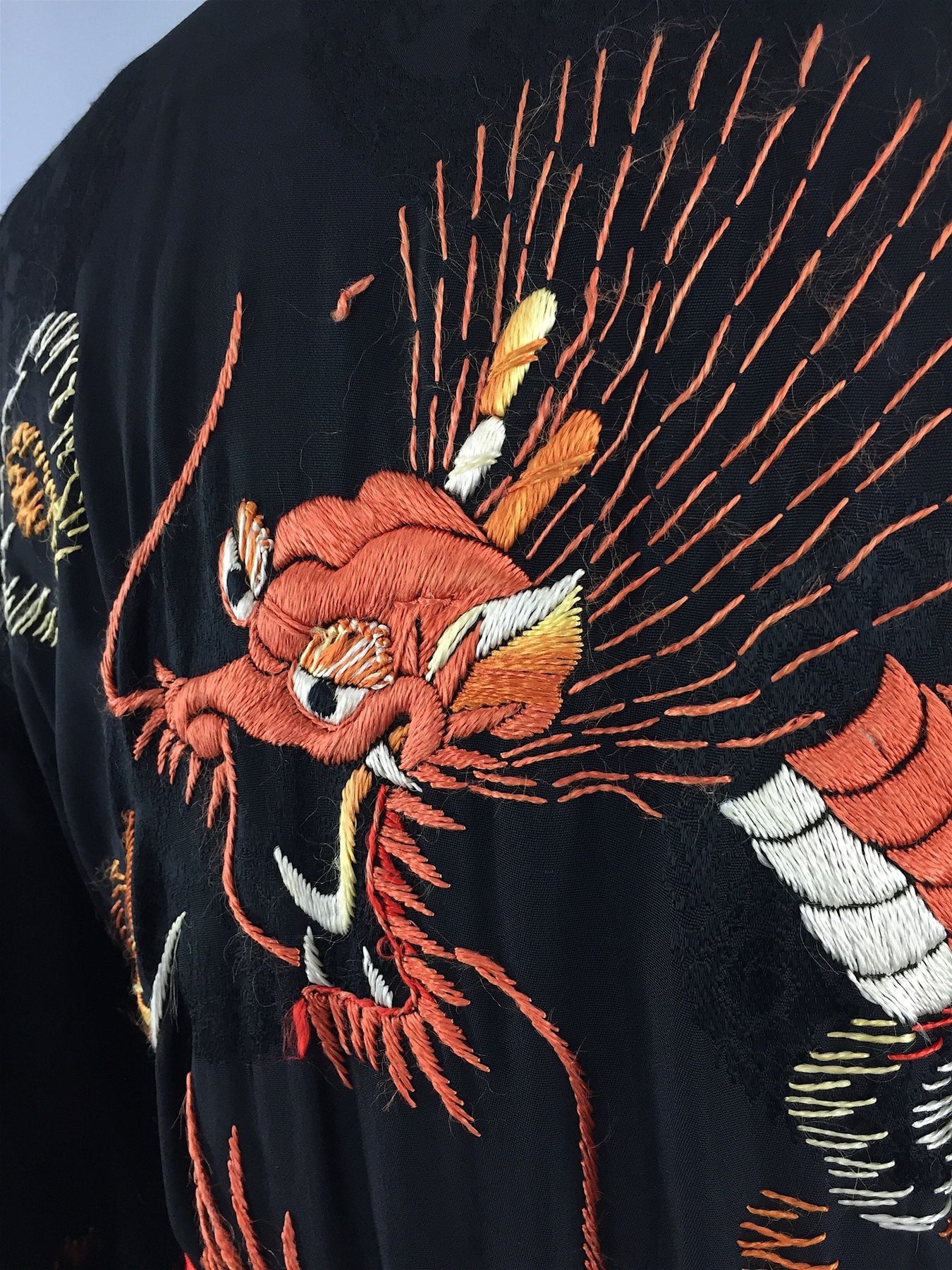 Vintage 1930s-40s Silk Robe / Embroidered Dragon / Black and Red Satin ...