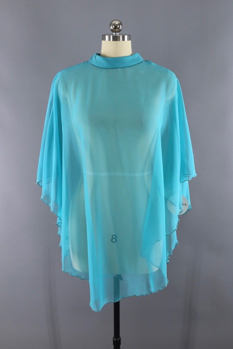 Vintage 1960s Aqua Blue Chiffon Cape – ThisBlueBird