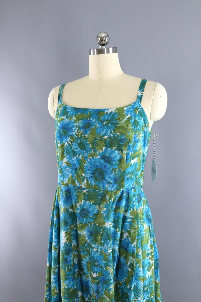 Vintage 1960s Blue Floral Print Cotton Sundress – ThisBlueBird