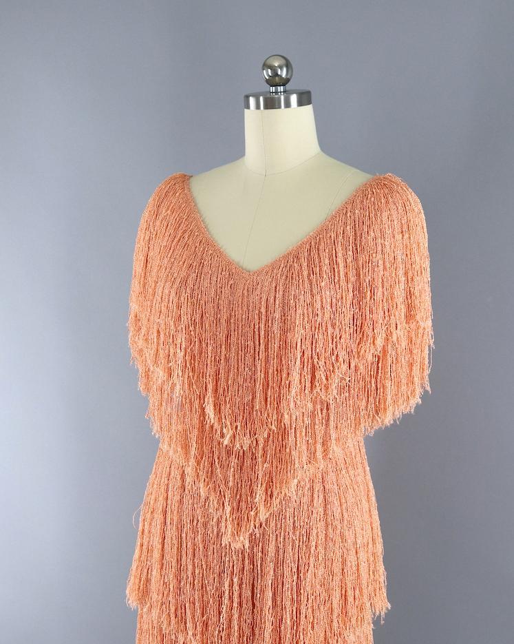 Vintage 1980s French Rags Fringed Dress / Apricot Orange – ThisBlueBird