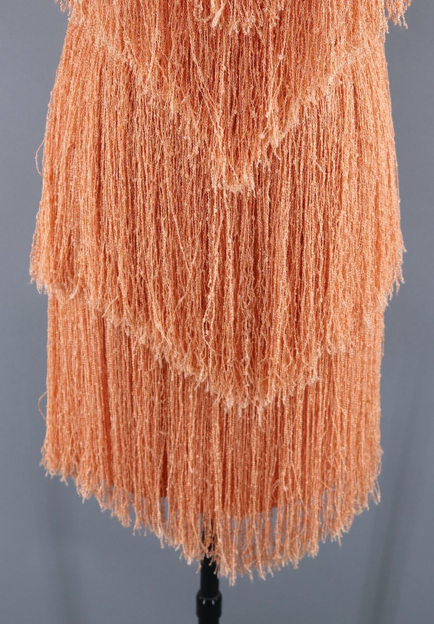 Vintage 1980s French Rags Fringed Dress / Apricot Orange – ThisBlueBird
