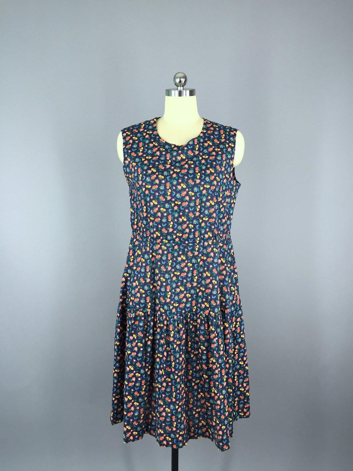 Vintage 80s Sundress / Navy Blue Floral Print – ThisBlueBird