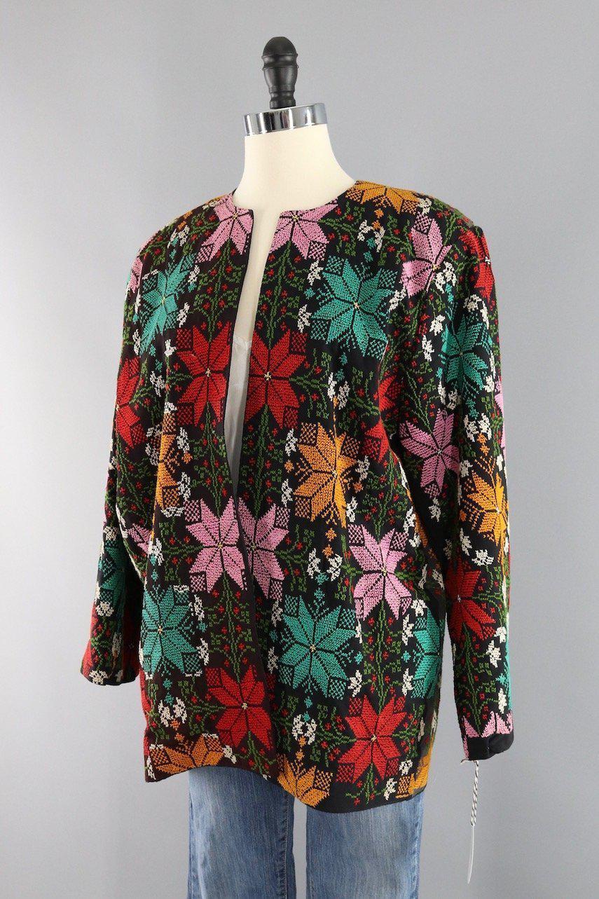 Vintage Black Cross Stitch Embroidered Jacket – ThisBlueBird