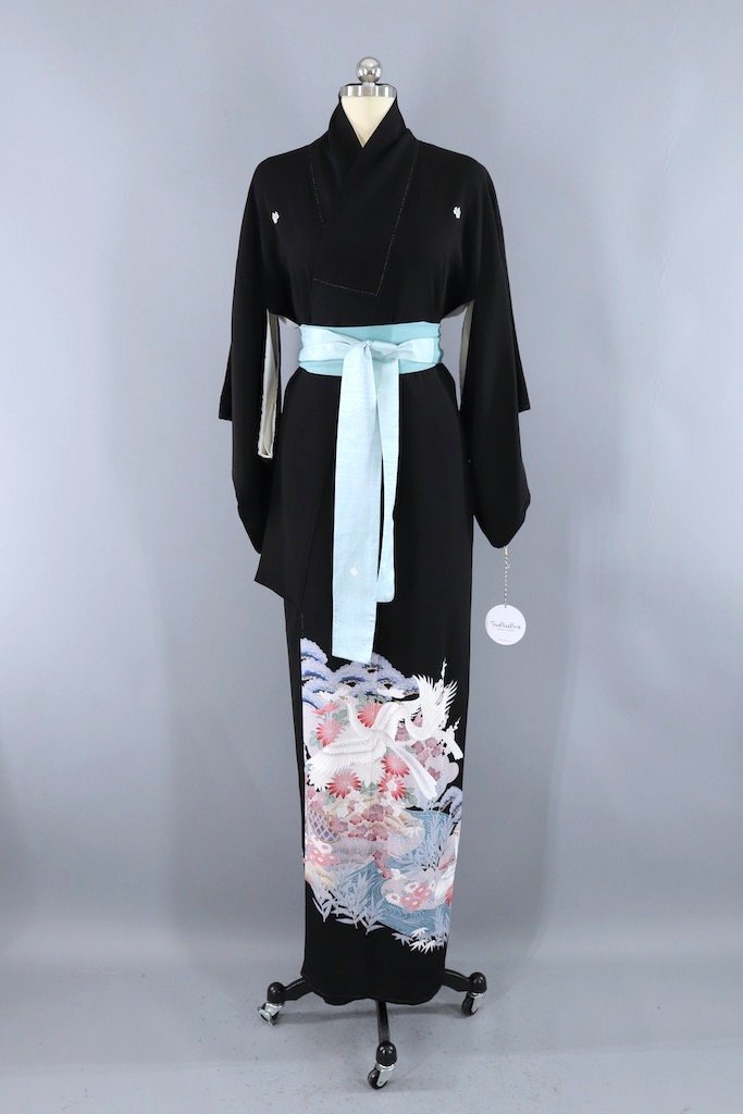Vintage Black Doves Silk Kimono Robe – ThisBlueBird