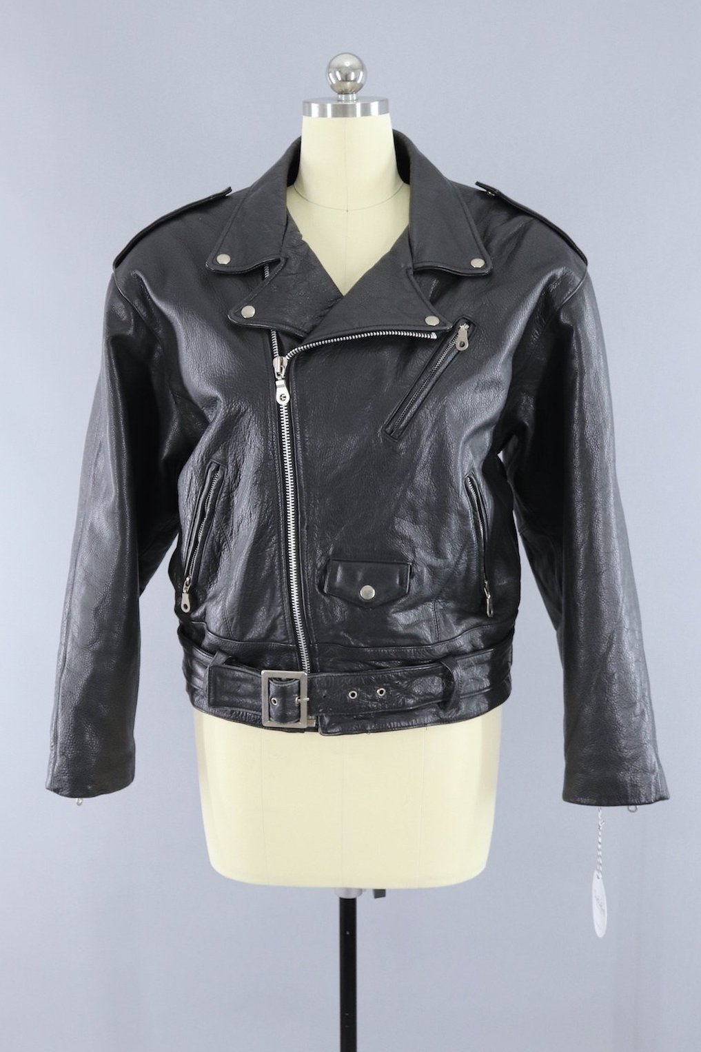 Vintage Black Leather Motorcycle Jacket – ThisBlueBird