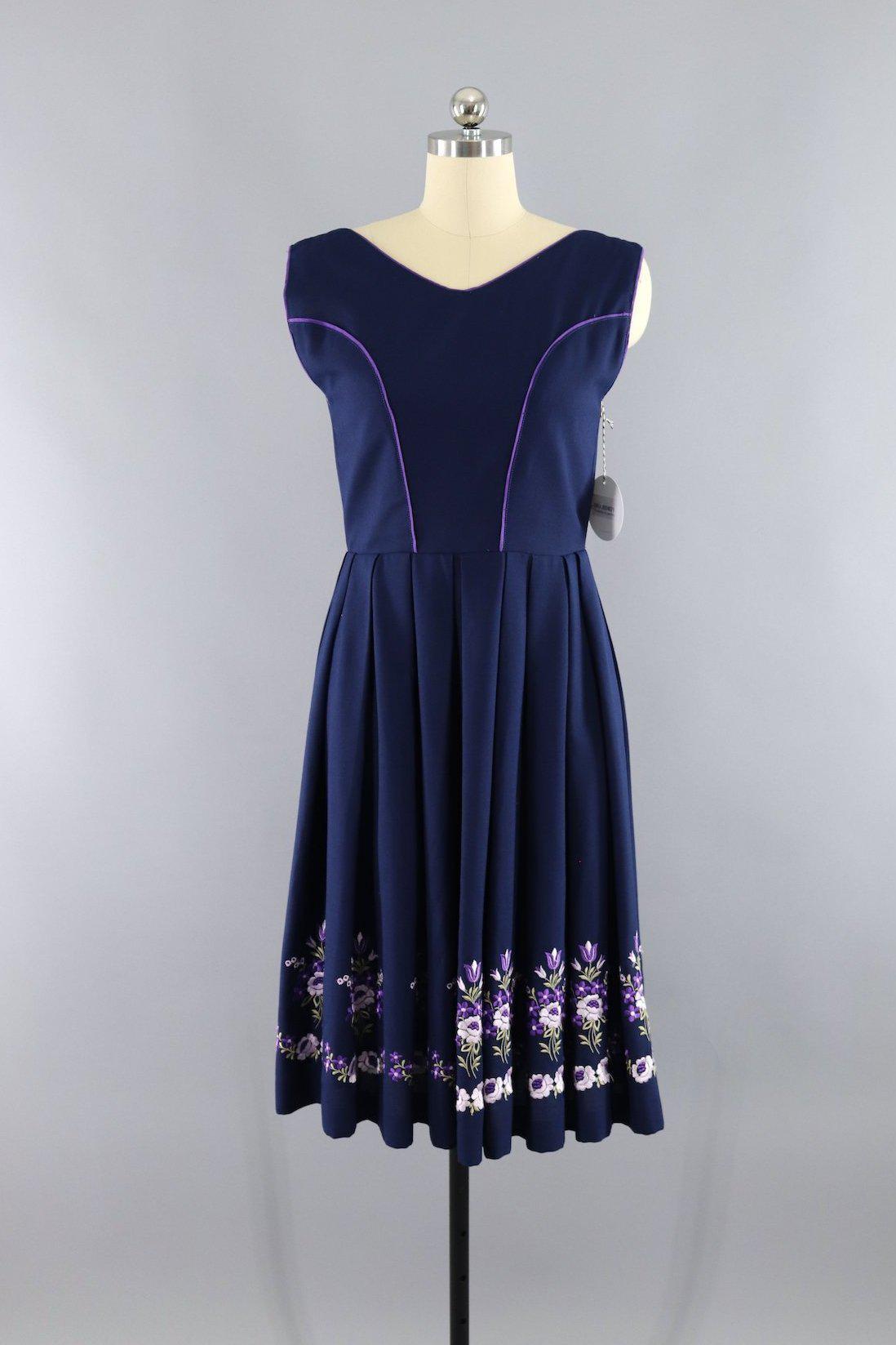 Vintage Blue Dress with Purple Floral Embroidery – ThisBlueBird