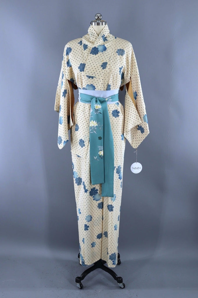 Vintage Blue Floral Silk Kimono Robe – ThisBlueBird