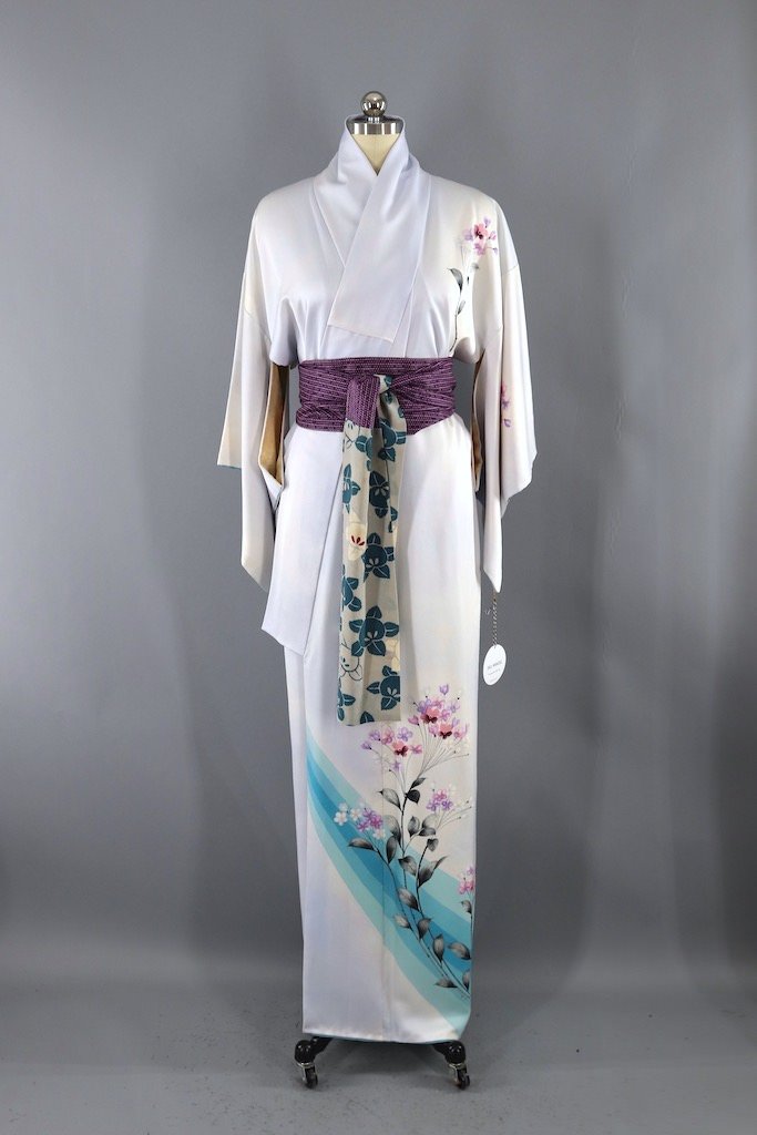 Vintage Ice Blue Floral Stripe Silk Kimono Robe – ThisBlueBird