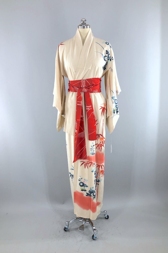 Vintage Red Bamboo Silk Kimono Robe – ThisBlueBird