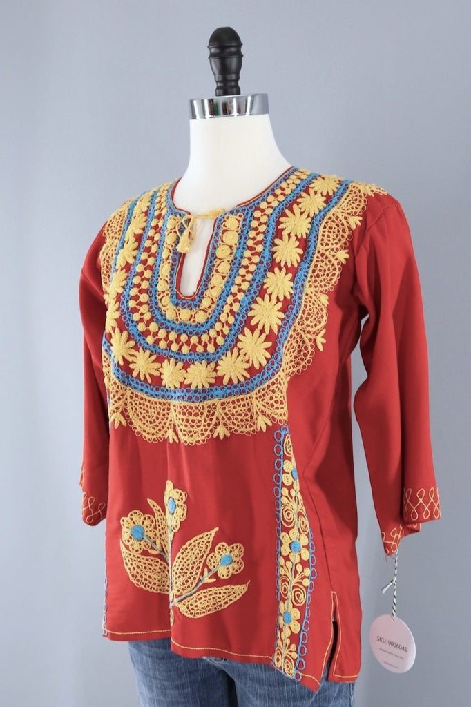 Vintage Red Embroidered Tunic – ThisBlueBird