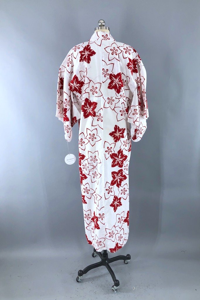 Vintage Red & White Cotton Yukata Kimono Robe – ThisBlueBird