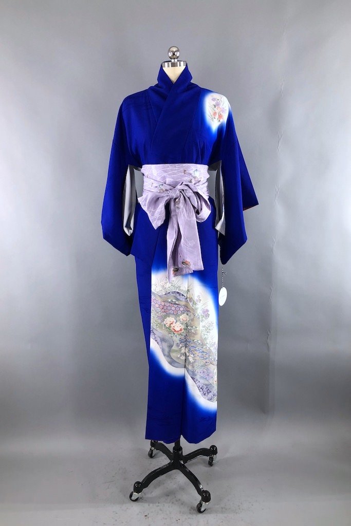 Vintage Royal Blue Kimono Robe – ThisBlueBird