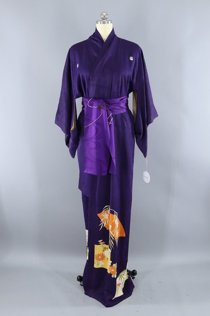 Vintage Royal Purple Silk Bamboo Print Kimono – ThisBlueBird