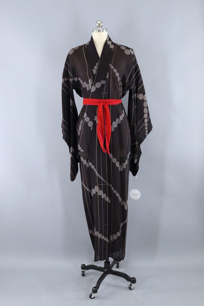 Vintage Silk Georgette Kimono Robe Black Polka Dots – ThisBlueBird