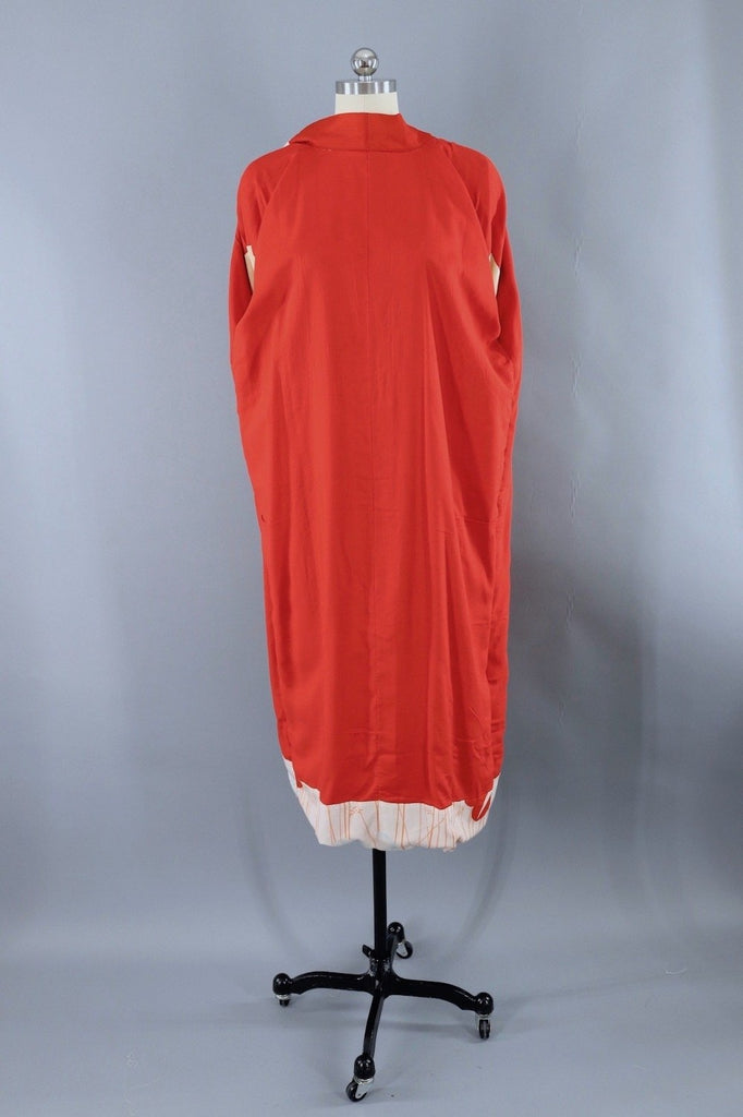 Vintage Silk Kimono Robe Juban / Ivory & Red Morning Glory Floral ...