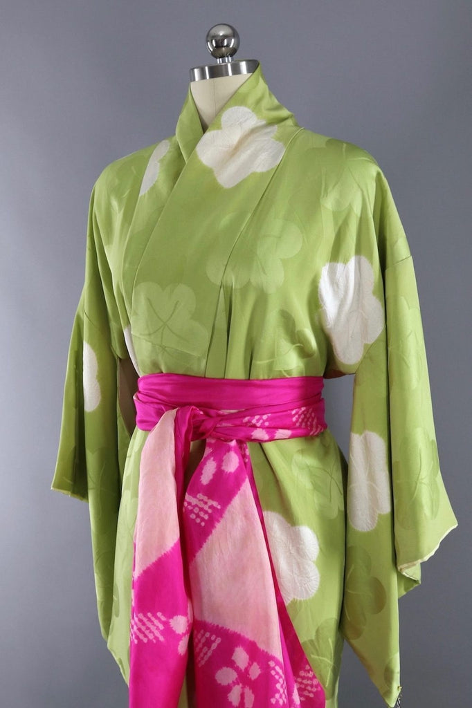 Vintage Silk Kimono Robe / Lime Green Floral – ThisBlueBird