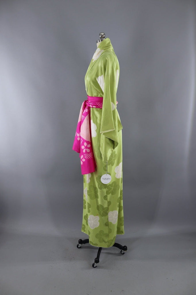 Vintage Silk Kimono Robe / Lime Green Floral – ThisBlueBird