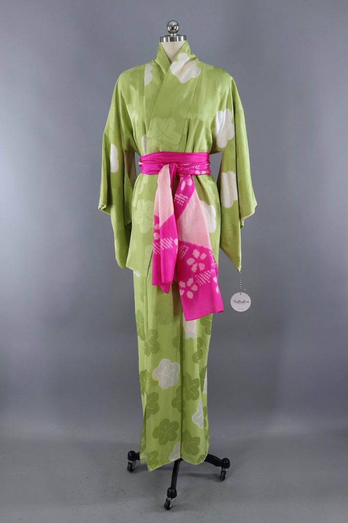 Vintage Silk Kimono Robe / Lime Green Floral – ThisBlueBird