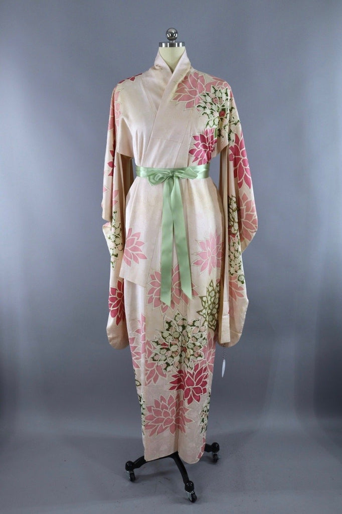 Vintage Silk Kimono Robe / Pink Floral Print – ThisBlueBird