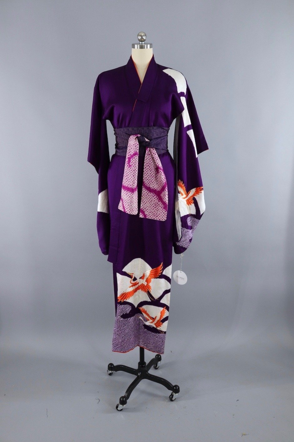 Vintage Silk Kimono Robe / Purple Flying Cranes – ThisBlueBird