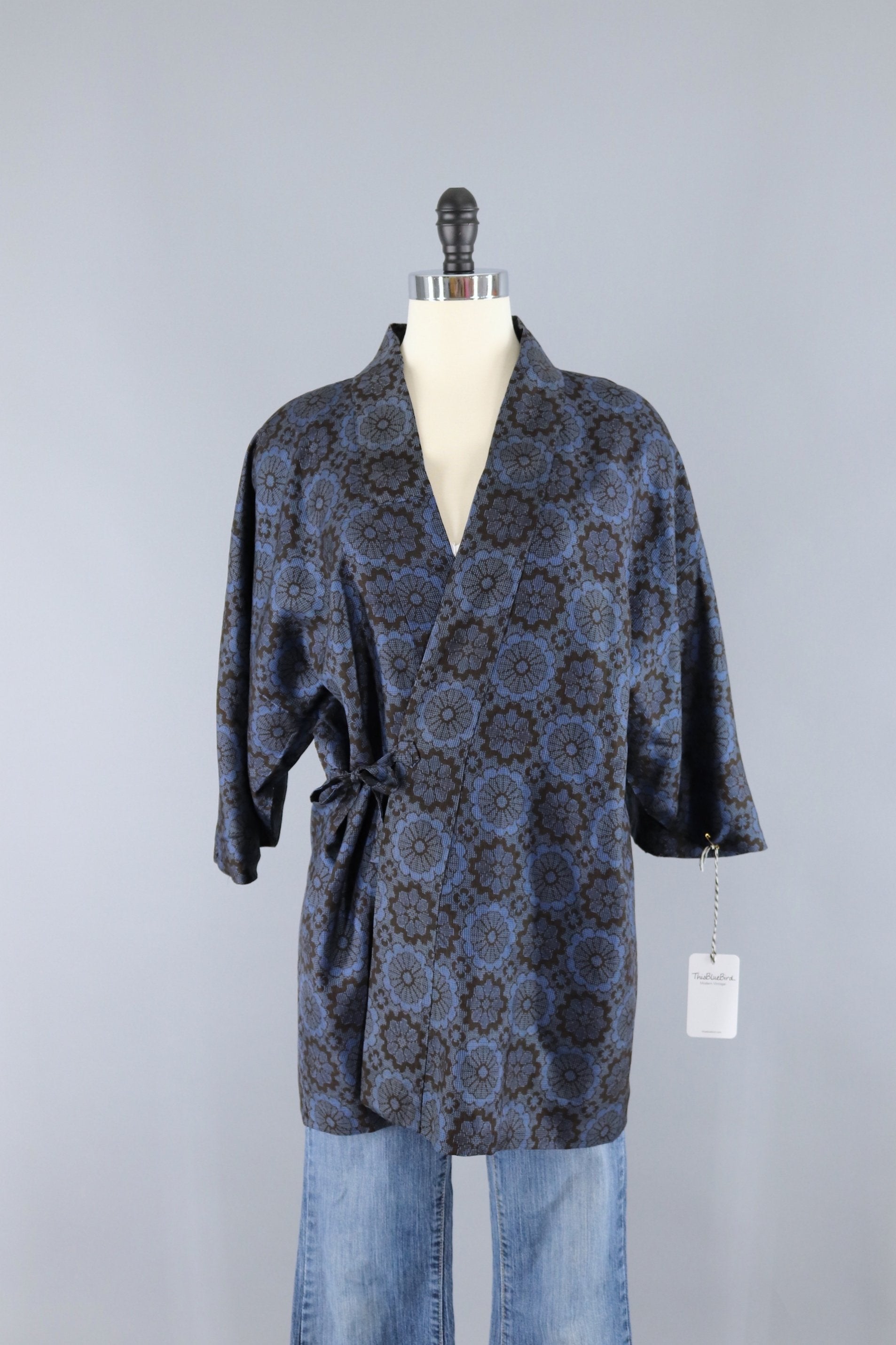 Vintage Silk Kimono Wrap Jacket - Blue and Black Ikat – ThisBlueBird