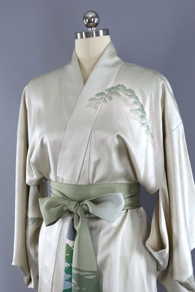 Vintage Silver Sage Kimono Robe – ThisBlueBird