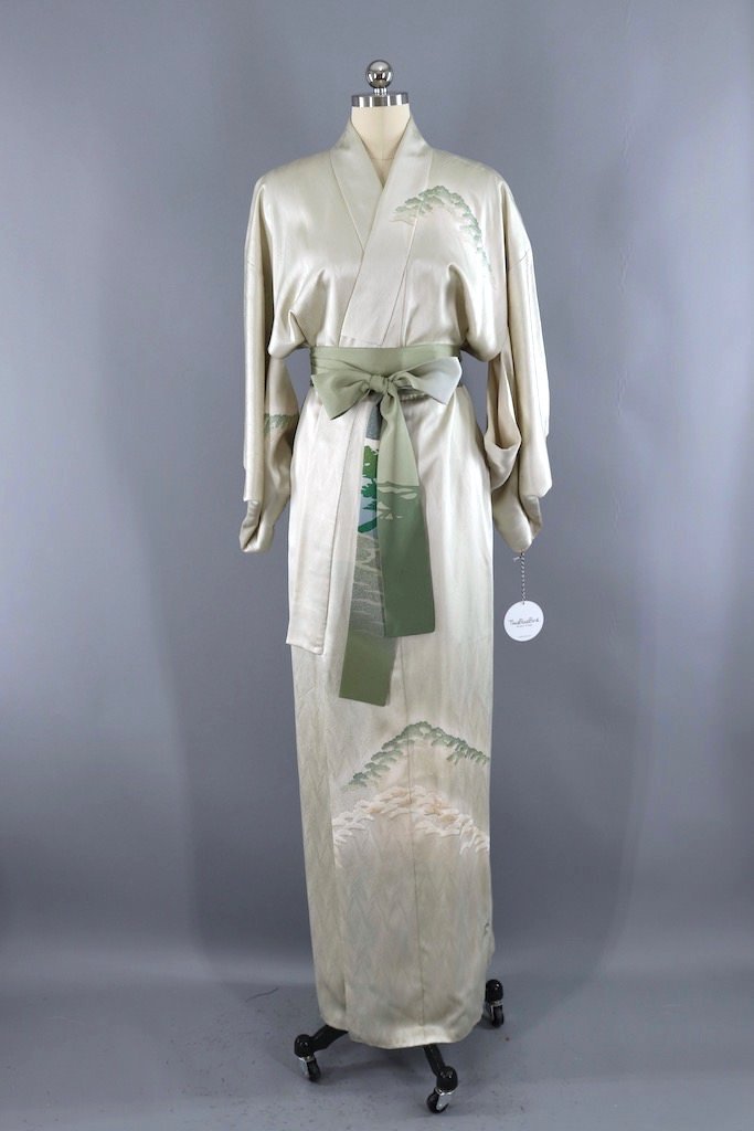 Vintage Silver Sage Kimono Robe – ThisBlueBird
