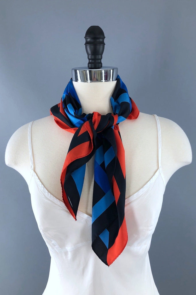 Vintage Vera Scarf / Red and Blue Geometric Print – ThisBlueBird
