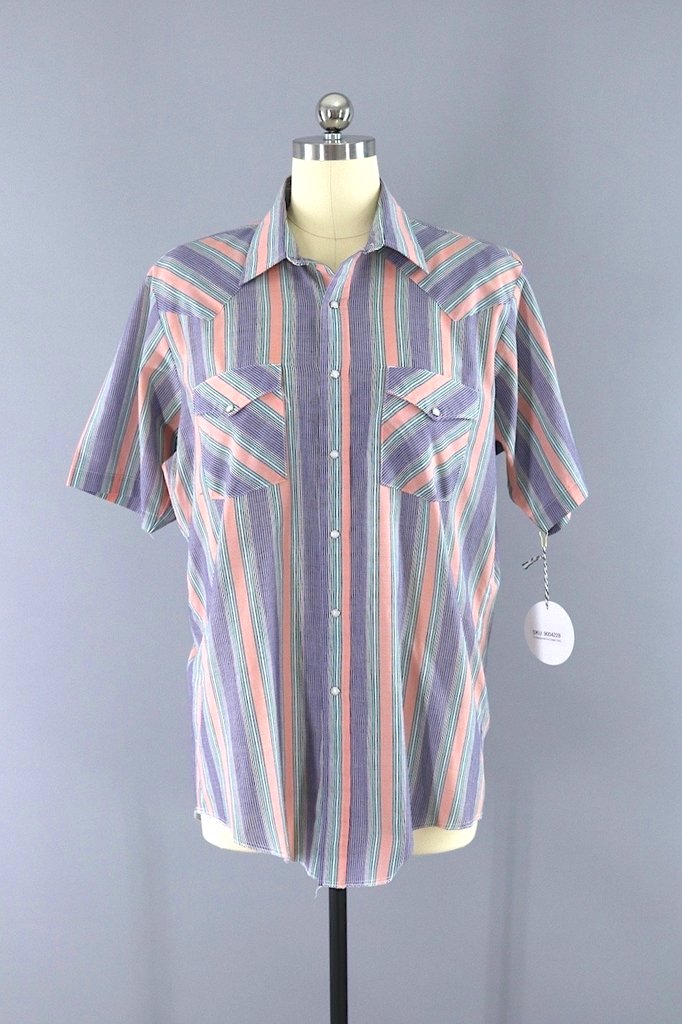 Vintage Western Shirt / Purple & Peach Stripes / Saddlebrook USA ...