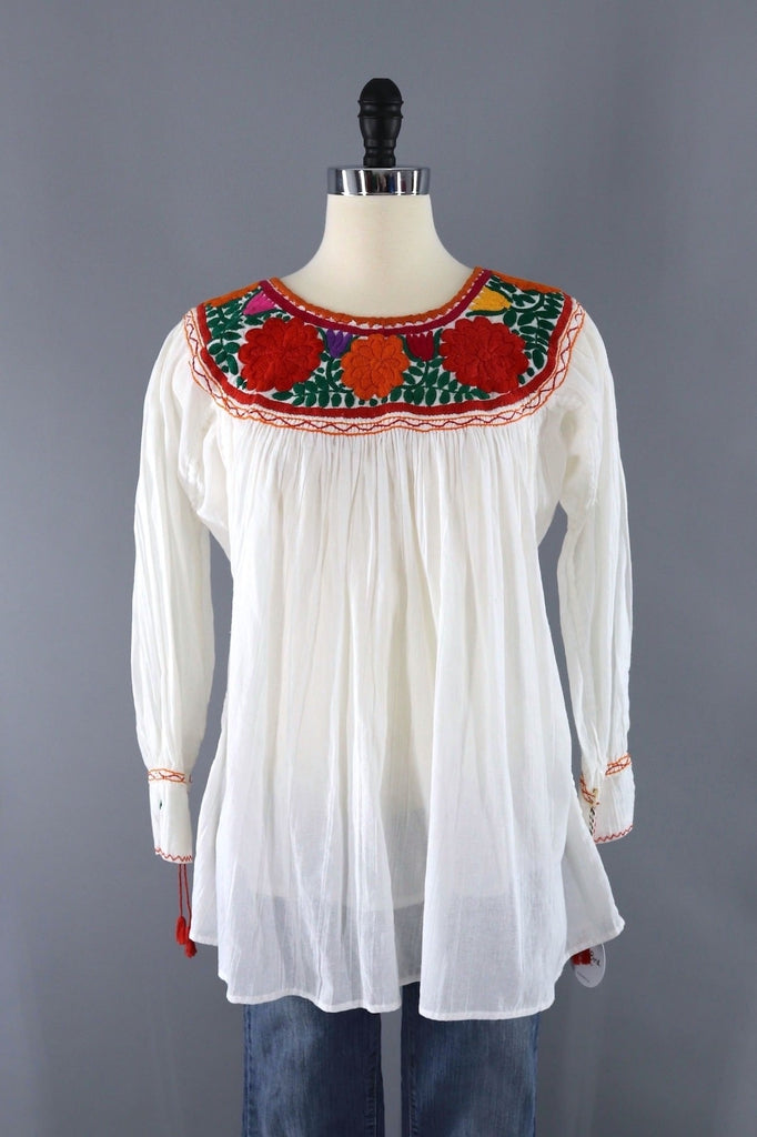 Vintage White Cotton Gauze Mexican Embroidered Tunic – ThisBlueBird