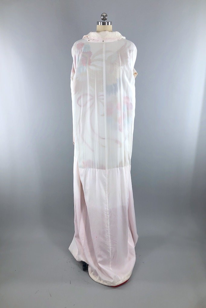Vintage White Embroidered Crane Silk Kimono Robe – ThisBlueBird